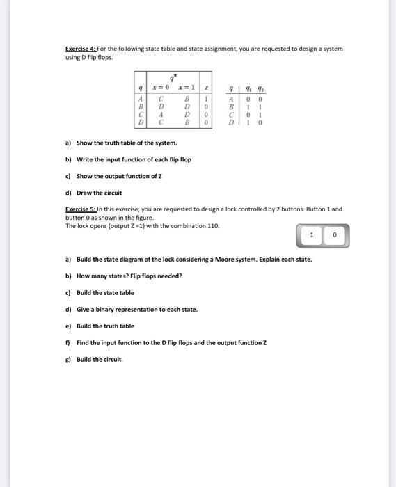 Solved Exercise 4: For the following state table and state | Chegg.com