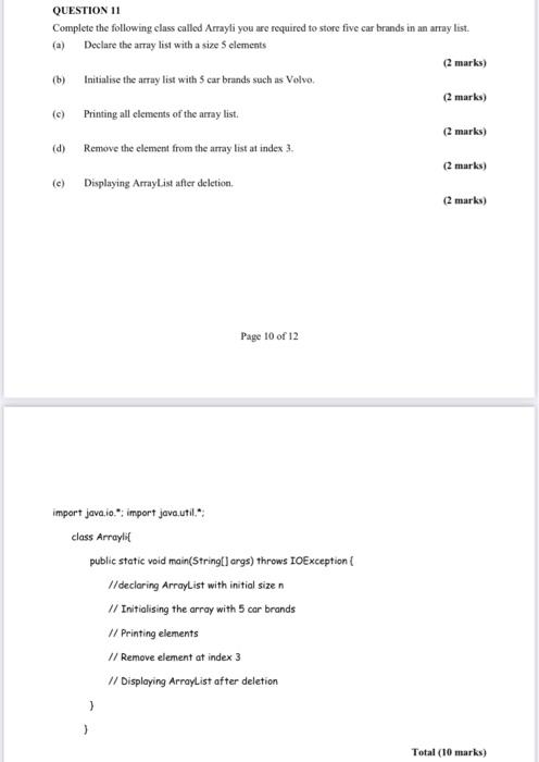 Solved QUESTION 11 Complete the following class called | Chegg.com