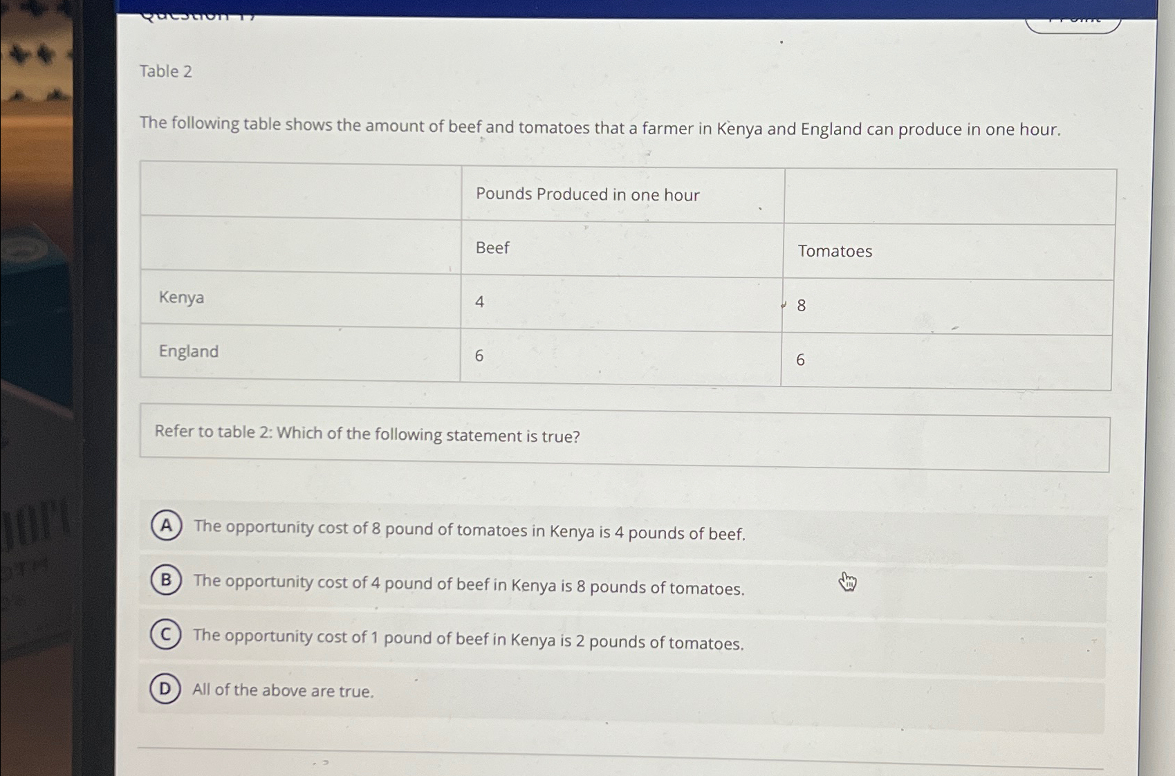 Solved Table 2The following table shows the amount of beef | Chegg.com