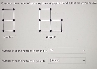 Solved Compute the number of spanning trees in graphs H ﻿and | Chegg.com