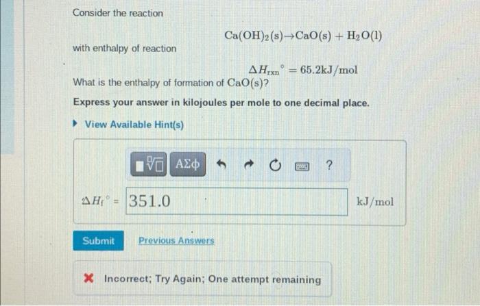 Solved Consider the reaction with enthalpy of reaction | Chegg.com