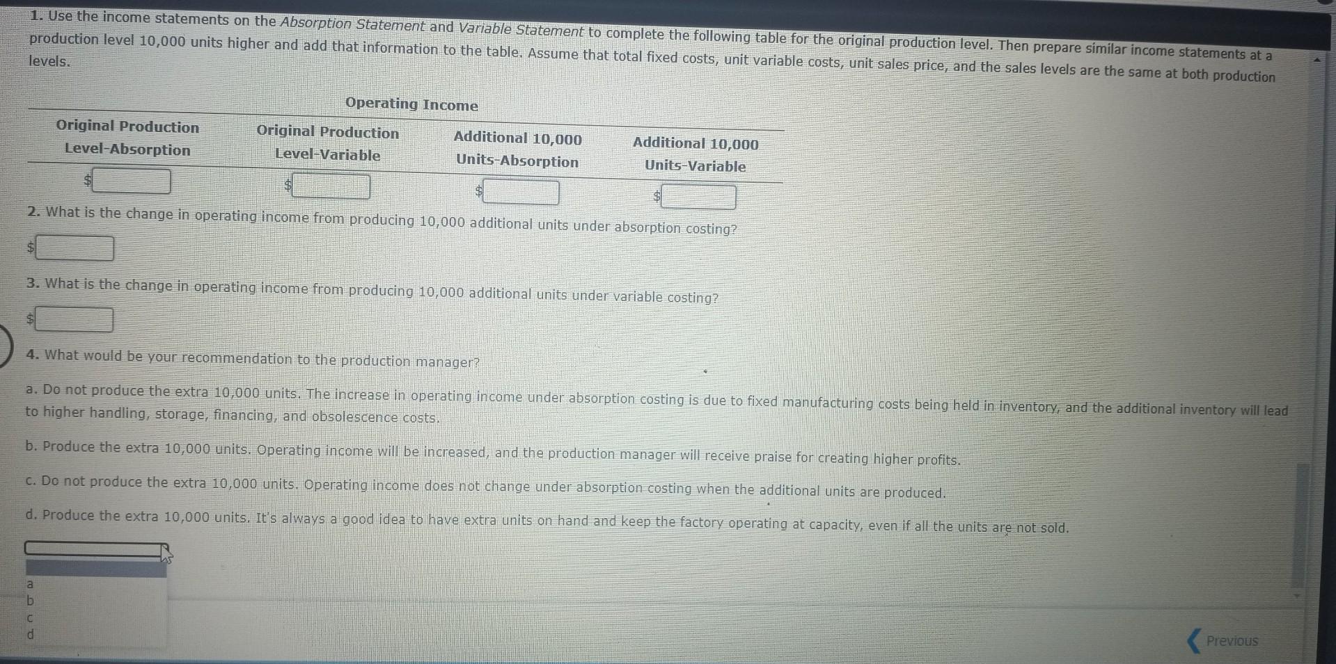 Solved Mastery Problem: Variable Costing for Management | Chegg.com