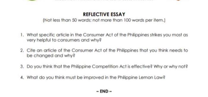 REFLECTIVE ESSAY (Not less than 50 words; not more | Chegg.com