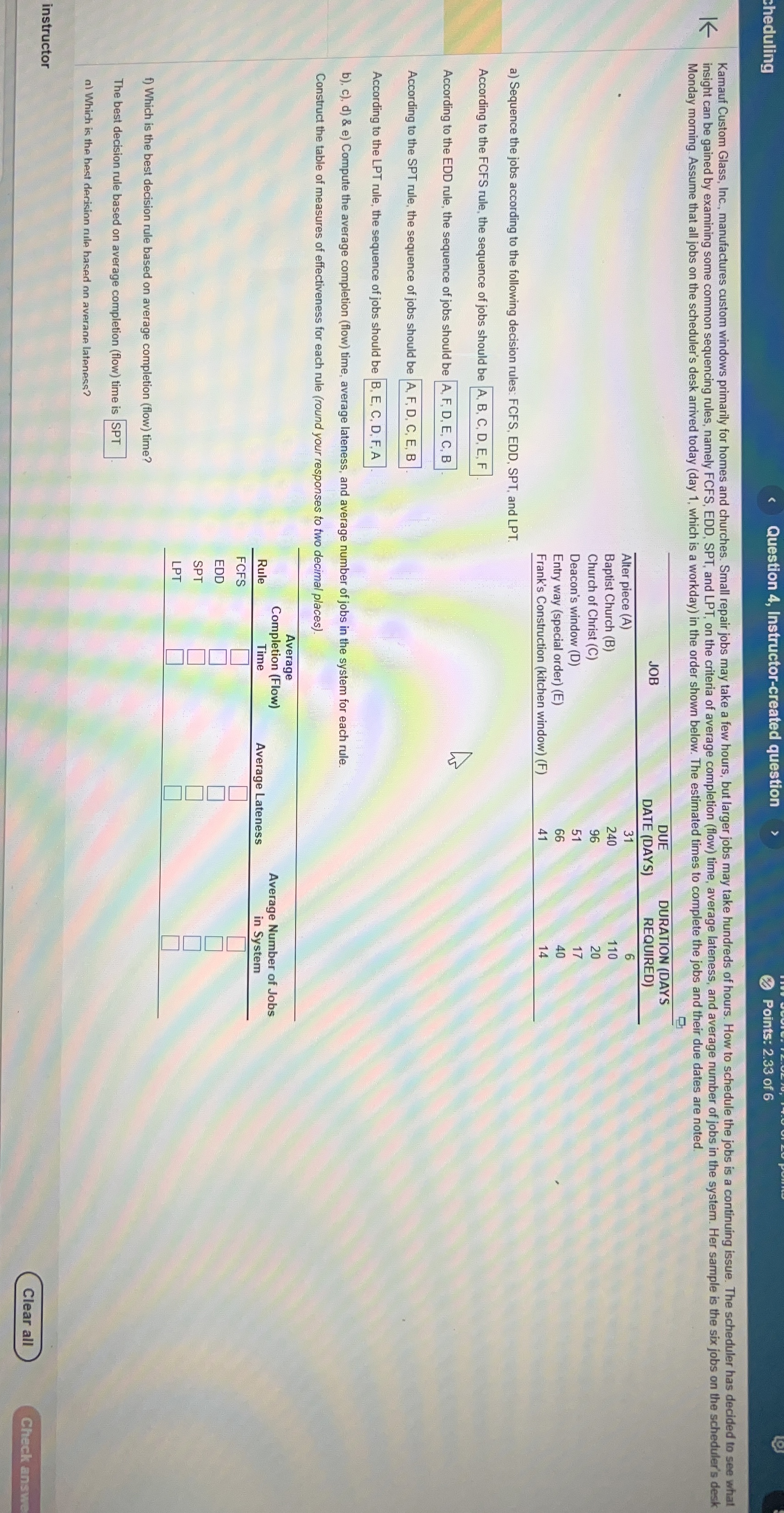 Solved chedulingQuestion 4, ﻿Instructor-created | Chegg.com