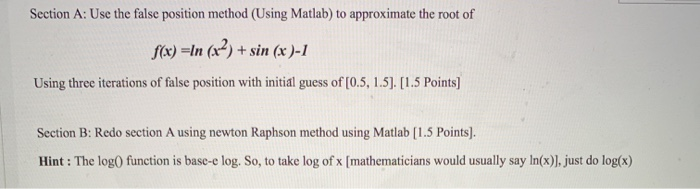 Solved Section A: Use the false position method (Using | Chegg.com