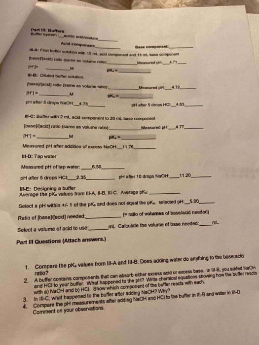 Part Ill: Buffers Buffer system acetic acid acetate | Chegg.com