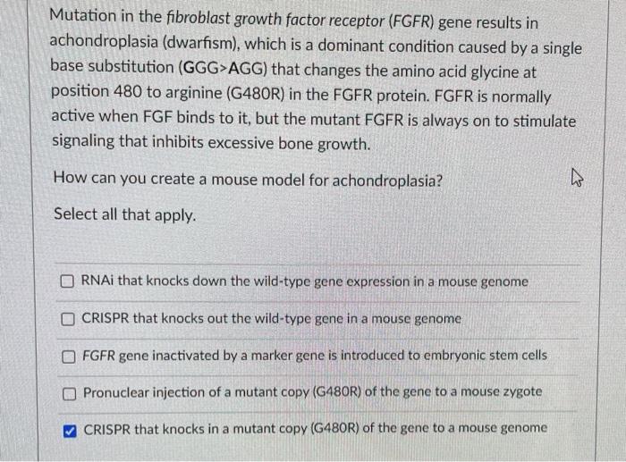 Solved Mutation in the fibroblast growth factor receptor | Chegg.com