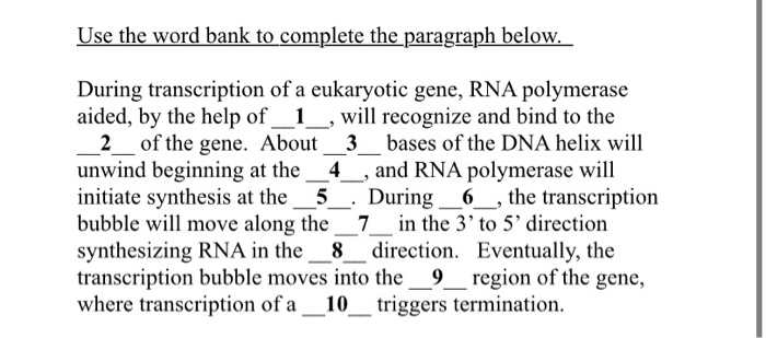 Solved Use the word bank to complete the paragraph below. | Chegg.com