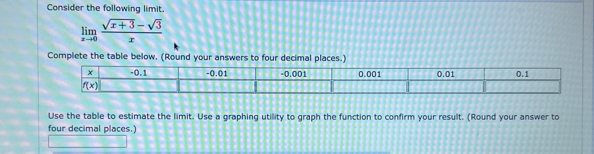 Solved Consider the following limit.limx→0x+32-32xComplete | Chegg.com