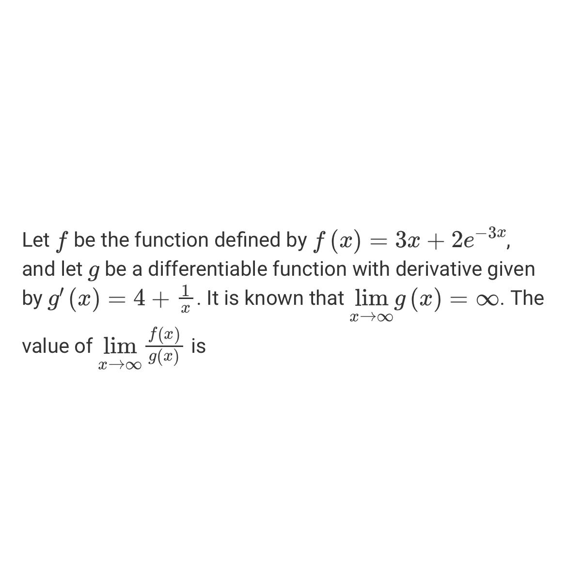 Solved Let f ﻿be the function defined by f(x)=3x+2e-3x, ﻿and | Chegg.com