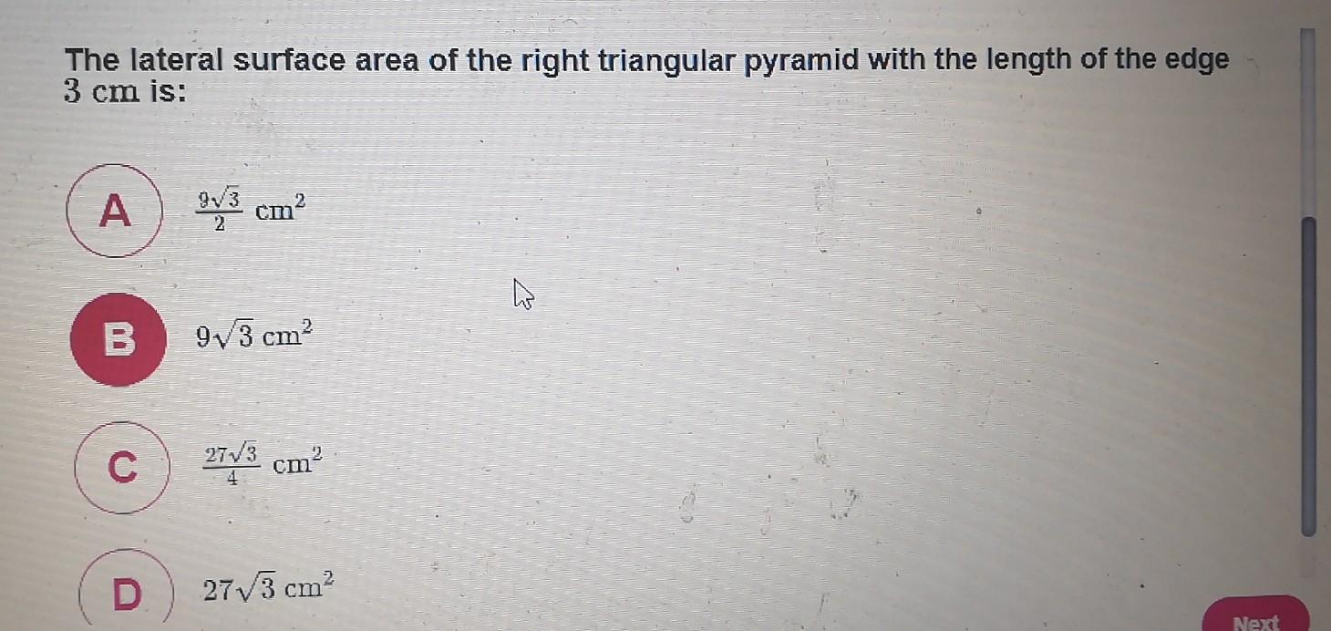 Solved The lateral surface area of the right triangular | Chegg.com