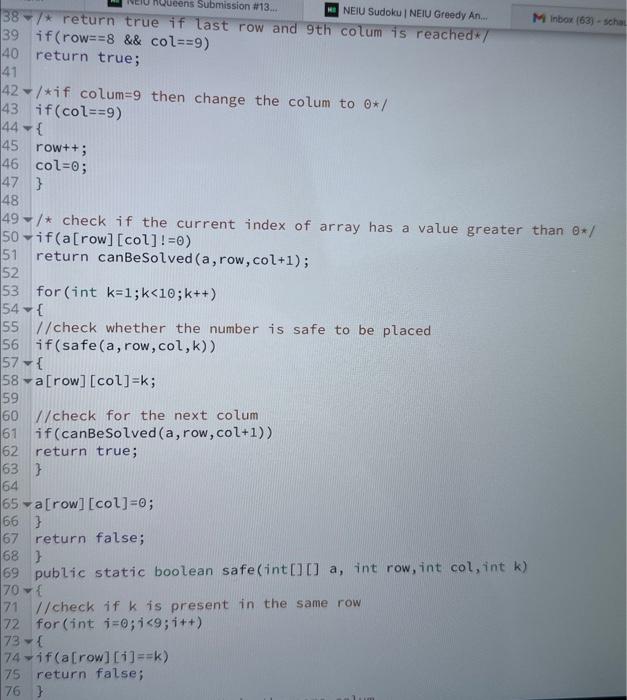 Solved F ∗ return true if last row and 9 th colum is | Chegg.com