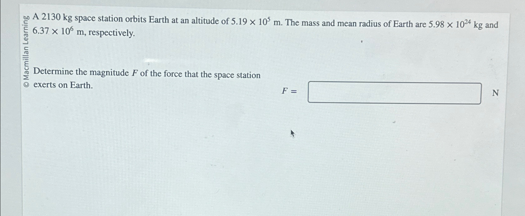 Solved A 2130kg ﻿space station orbits Earth at an altitude | Chegg.com
