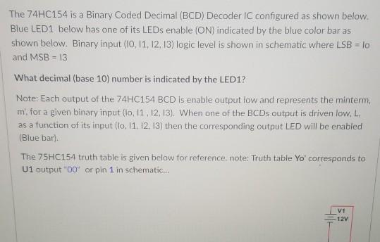 Solved The 74HC154 is a Binary Coded Decimal (BCD) Decoder | Chegg.com