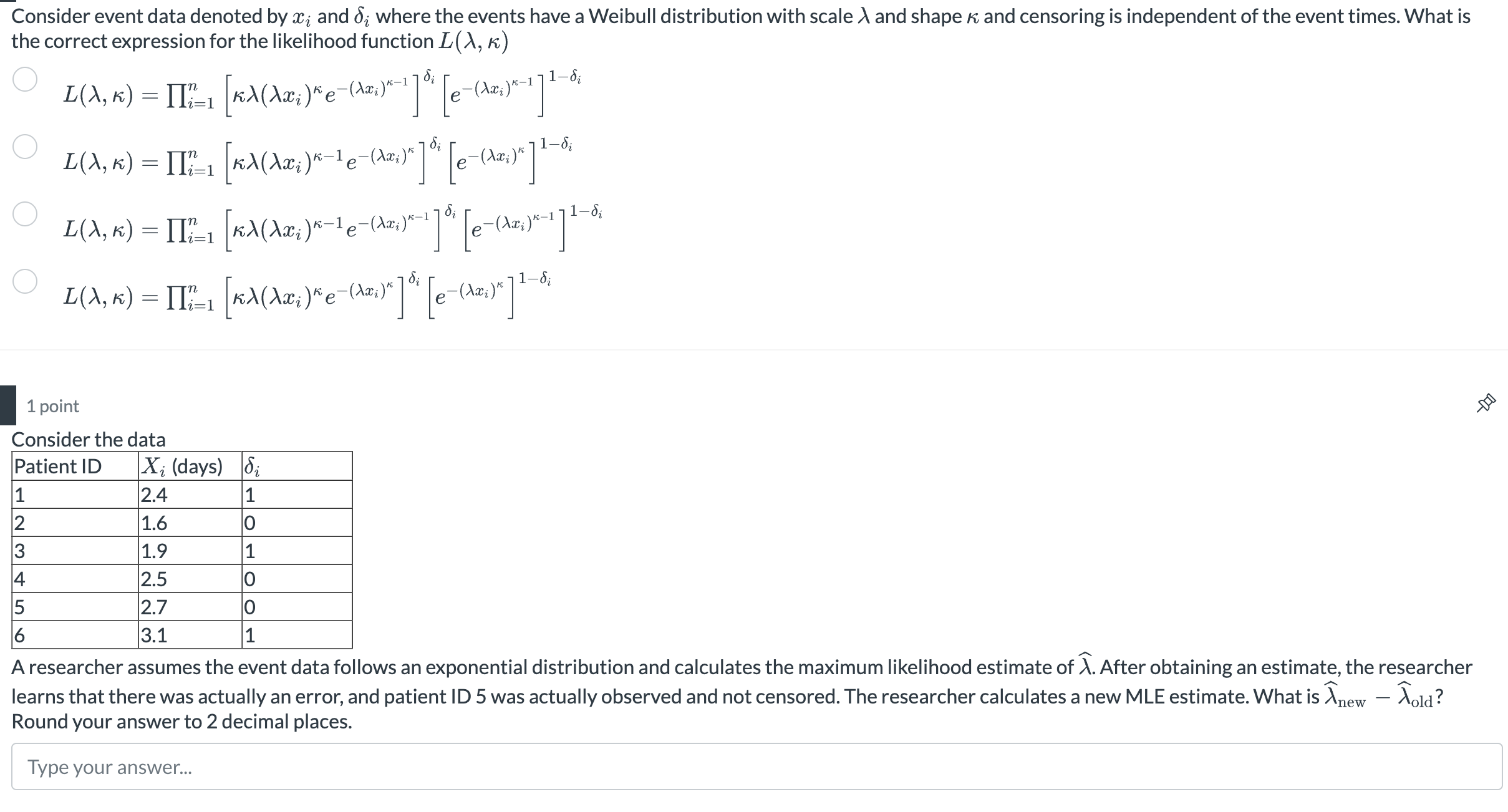 Solved Consider event data denoted by xi ﻿and δi ﻿where the | Chegg.com