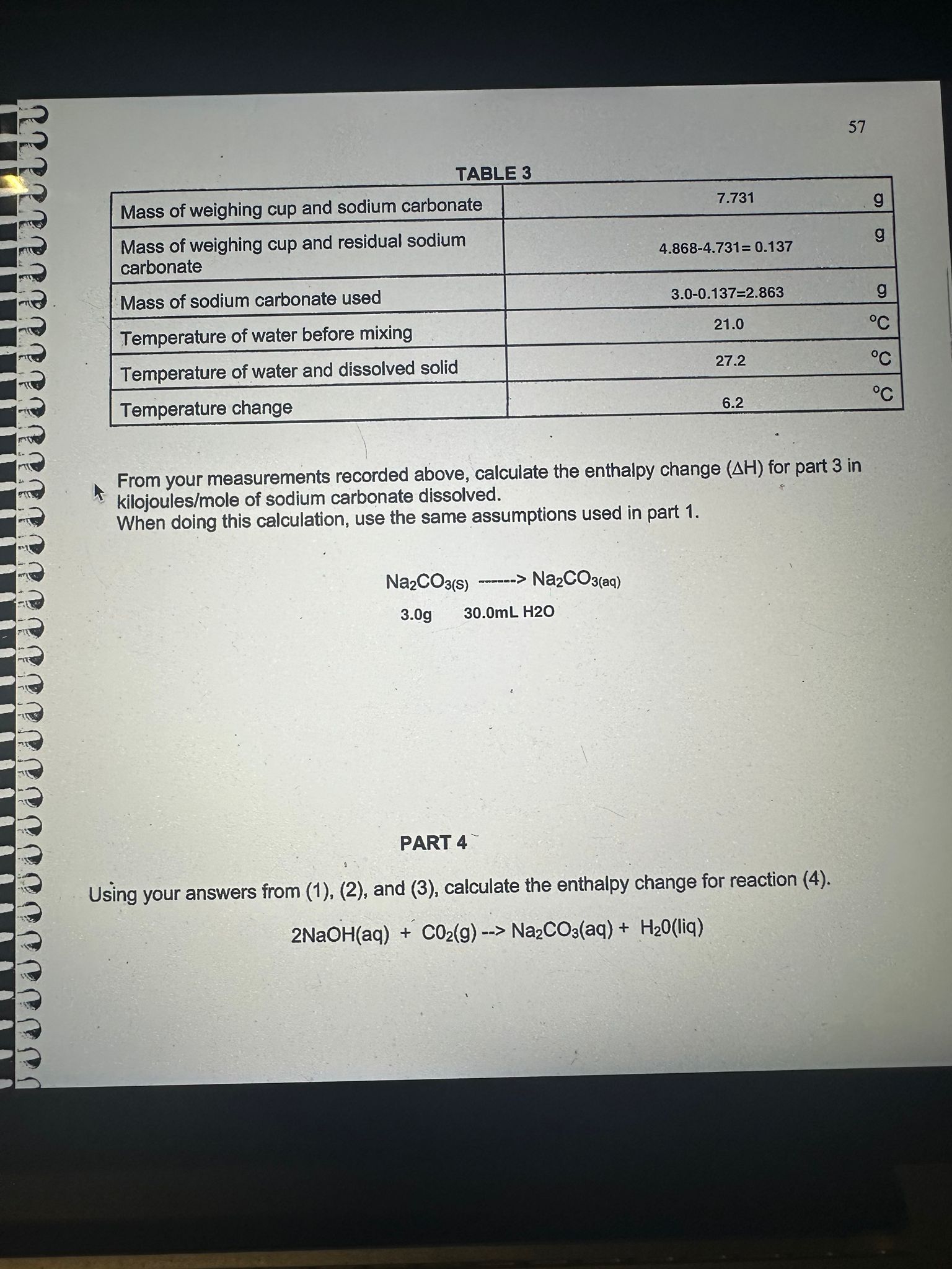 Solved TABLE 3From your measurements recorded above, | Chegg.com