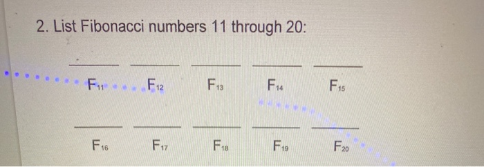 Solved 2. List Fibonacci numbers 11 through 20: Fr. F12 F13 | Chegg.com