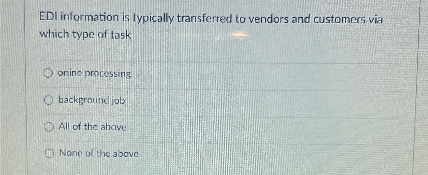 Solved EDI information is typically transferred to vendors | Chegg.com