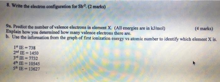 Solved 8. Write the electron configuration for Sb. (2 marks) | Chegg.com
