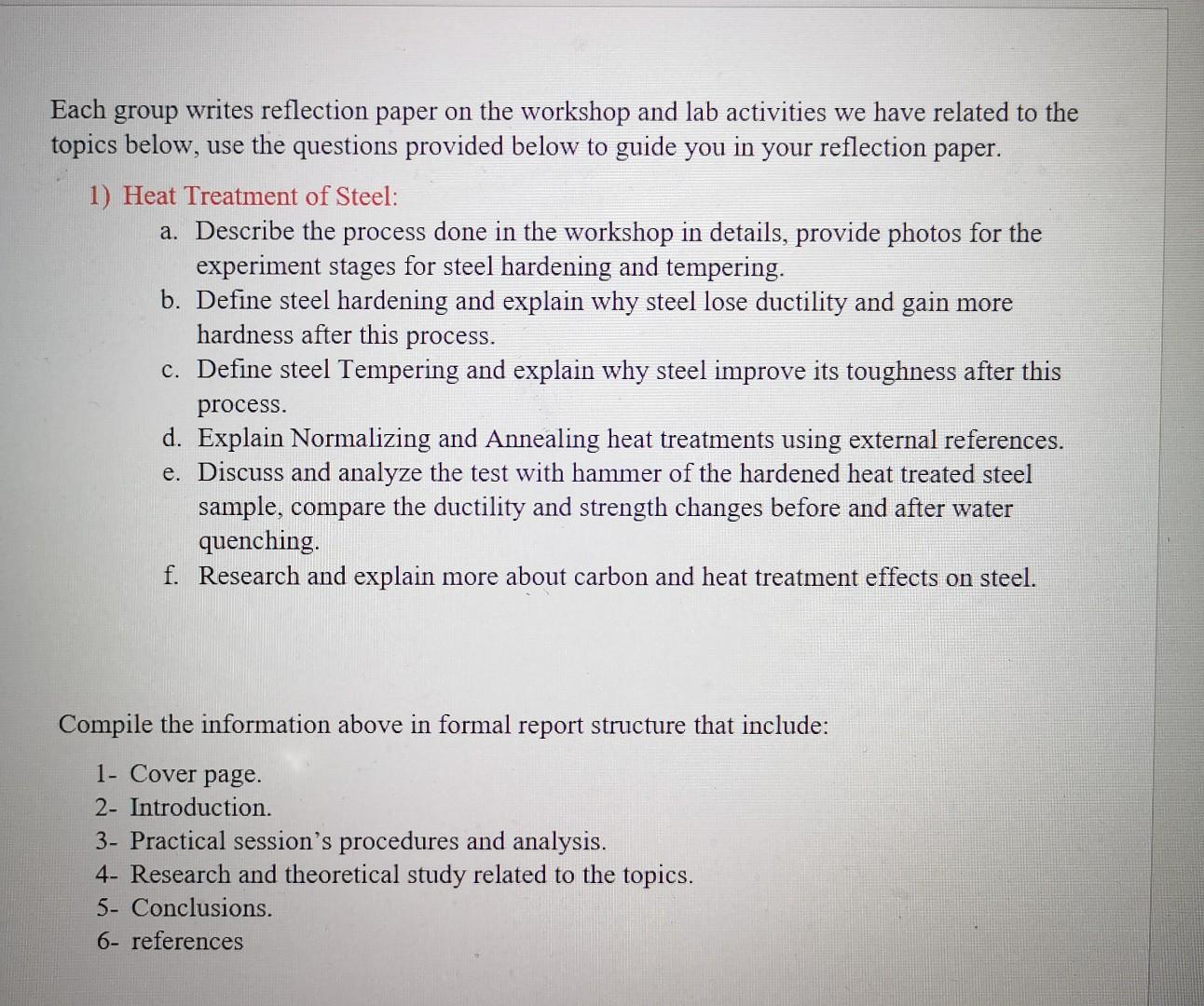 Solved Each group writes reflection paper on the workshop | Chegg.com