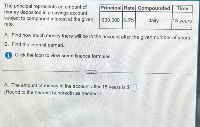 Solved The principal represents an amount of money deposited | Chegg.com Solved The principal represents an amount of money deposited | Chegg.com