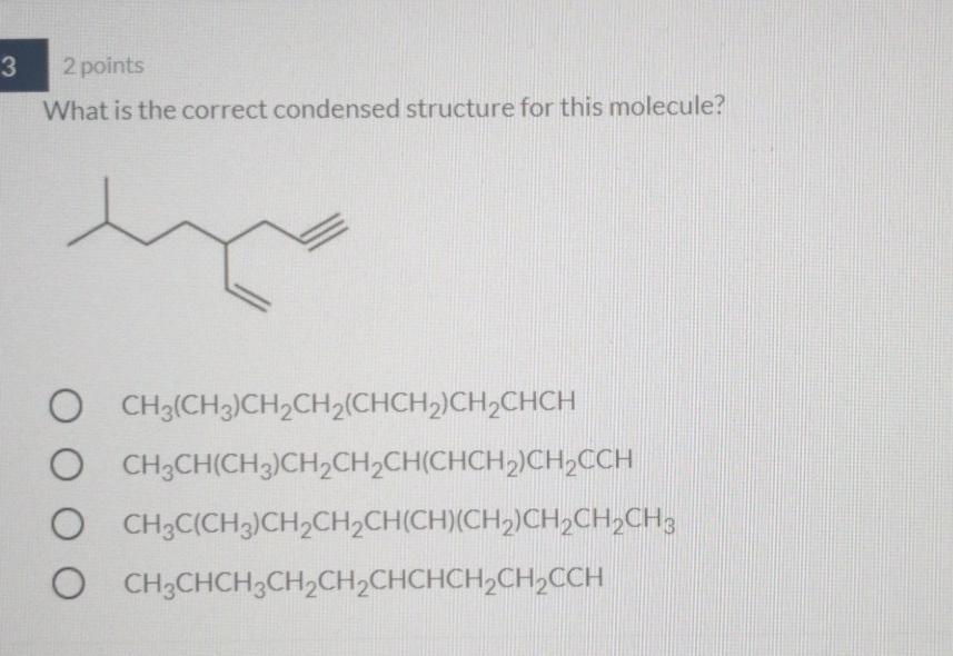 Solved 3 2 points What is the correct condensed structure | Chegg.com