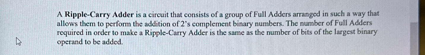 Solved A Ripple-Carry Adder is a circuit that consists of a | Chegg.com