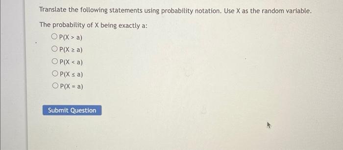 Solved Translate the following statements using probability | Chegg.com