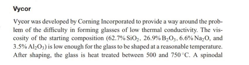 Solved Vycor Vycor was developed by Corning Incorporated to | Chegg.com