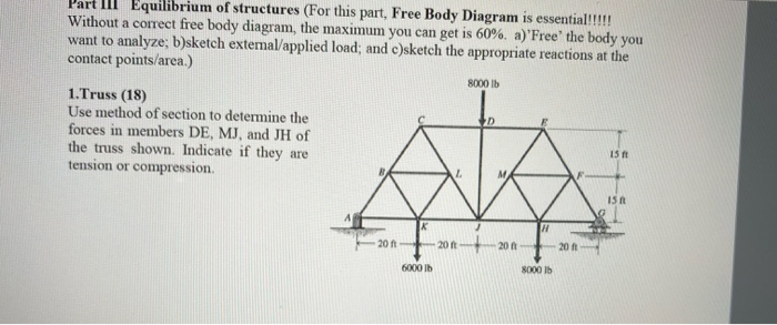 Solved Equilibrium of structures (For this part, Free Body | Chegg.com