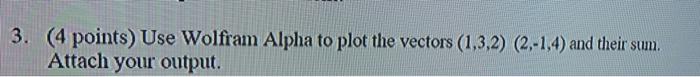 Solved 3. (4 points) Use Wolfram Alpha to plot the vectors | Chegg.com