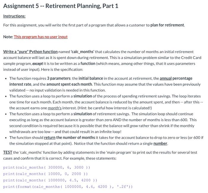 Solved Assignment 5 -- Retirement Planning, Part 1 | Chegg.com