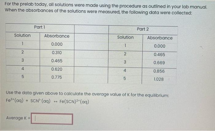 Solved For the prelab today, all solutions were made using | Chegg.com