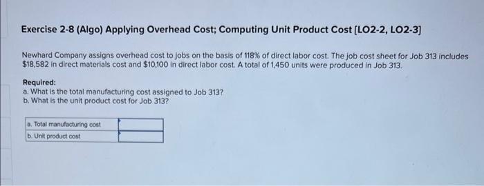 Solved Exercise 2-8 (Algo) Applying Overhead Cost; Computing | Chegg.com