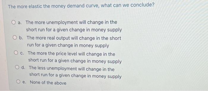 Solved The more elastic the money demand curve, what can we | Chegg.com