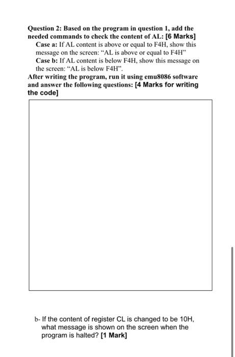 Solved Question 1: Write an assembly language program to do | Chegg.com