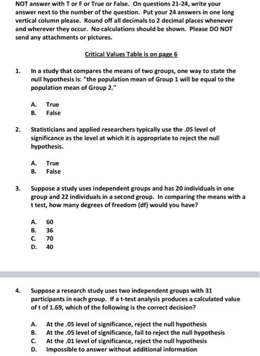 Solved NOT answer with Tor For True or False. On questions | Chegg.com