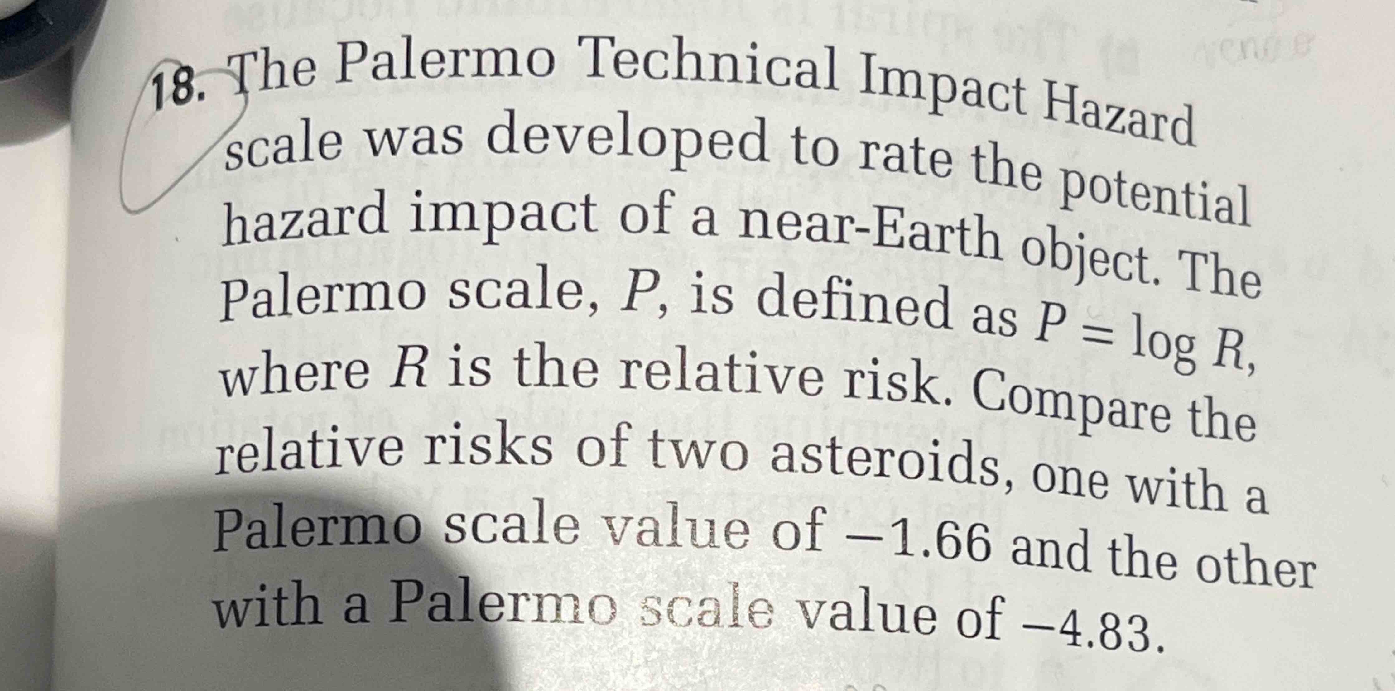 Solved The Palermo Technical Impact Hazardscale was | Chegg.com
