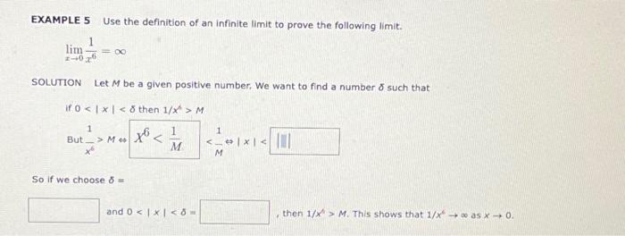 Solved EXAMPLE 5 Use the definition of an infinite limit to | Chegg.com