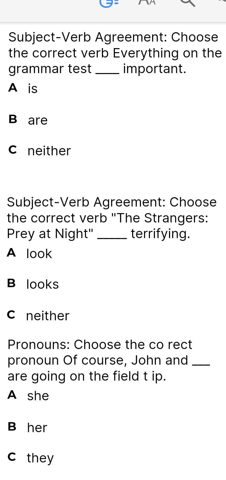 Solved Subject-Verb Agreement: Choose the correct verb | Chegg.com