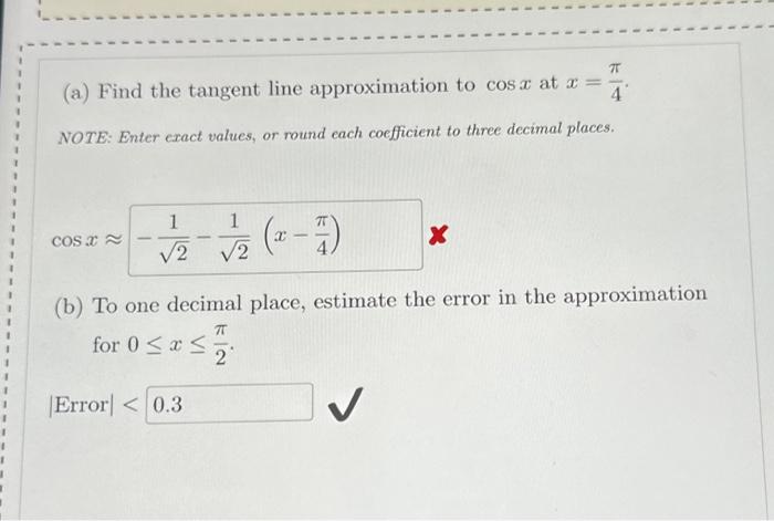 Solved (a) Find the tangent line approximation to cosx at | Chegg.com