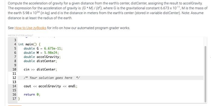 Solved Compute the acceleration of gravity for a given | Chegg.com