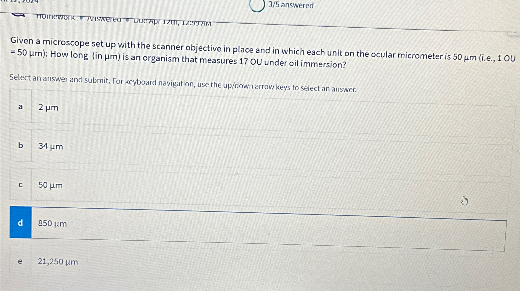 Solved 3/5 ﻿answeredGiven a microscope set up with the | Chegg.com
