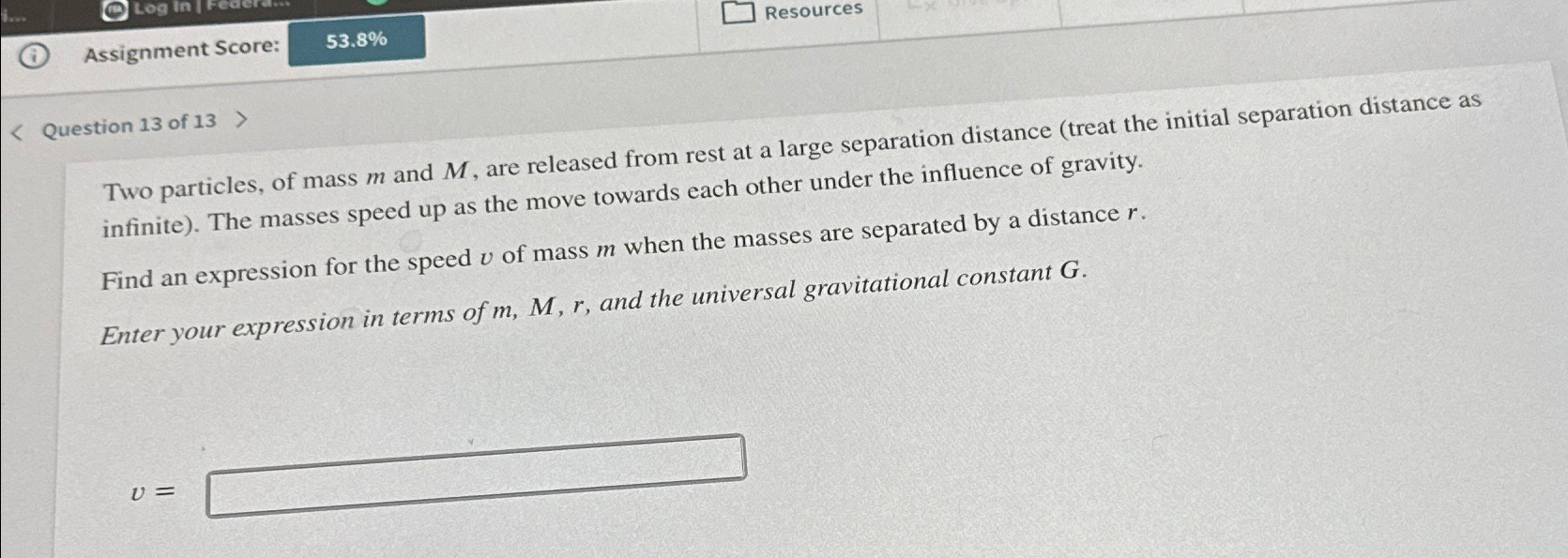 Solved Assignment Score:Question 13 ﻿of 13Two particles, of | Chegg.com