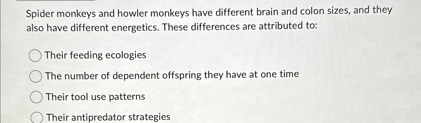 Solved Spider monkeys and howler monkeys have different | Chegg.com