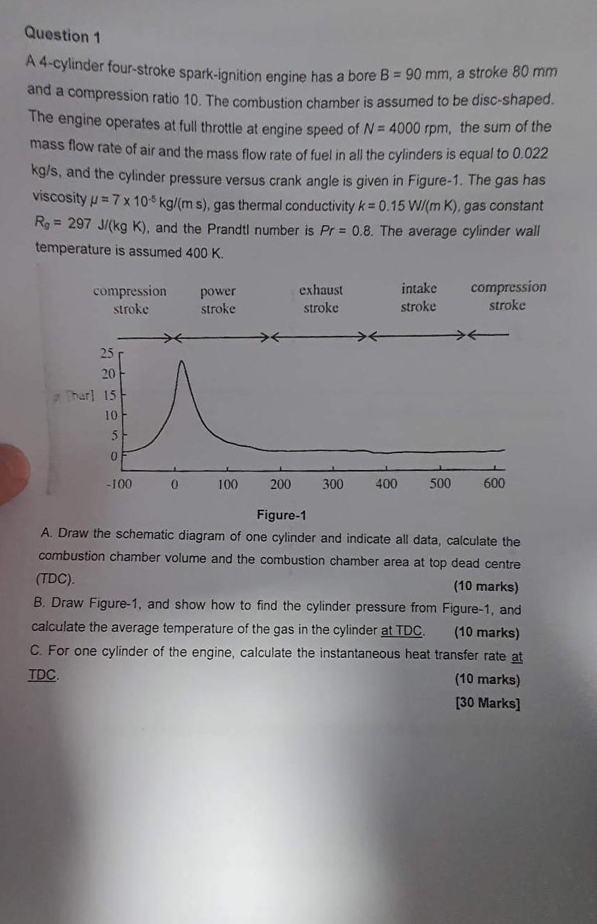 Solved Question 1 A 4-cylinder four-stroke spark-ignition | Chegg.com