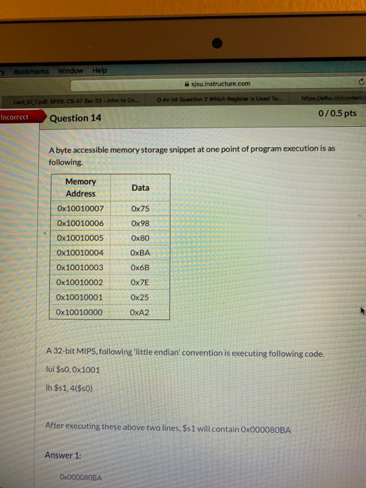 Solved y Bookmarks Window Help sjsu.instructure.com Lecto | Chegg.com