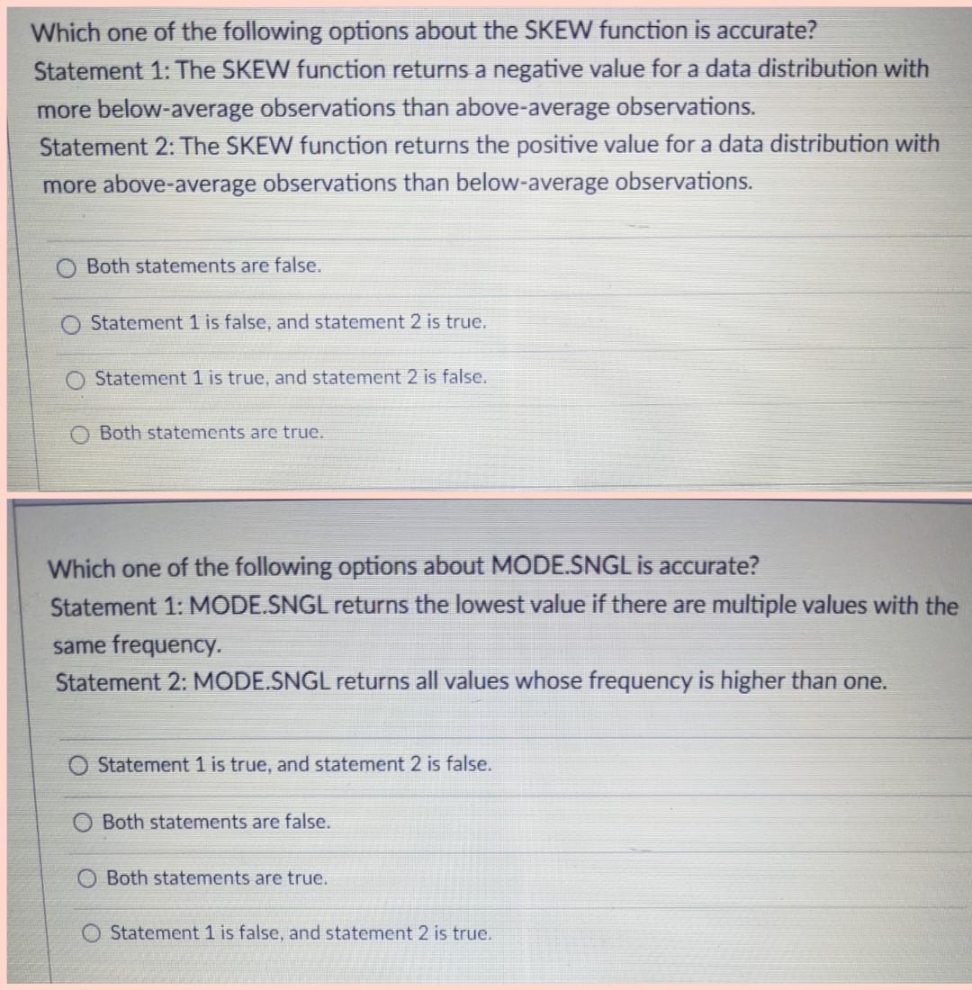 Solved Which one of the following options about the SKEW | Chegg.com