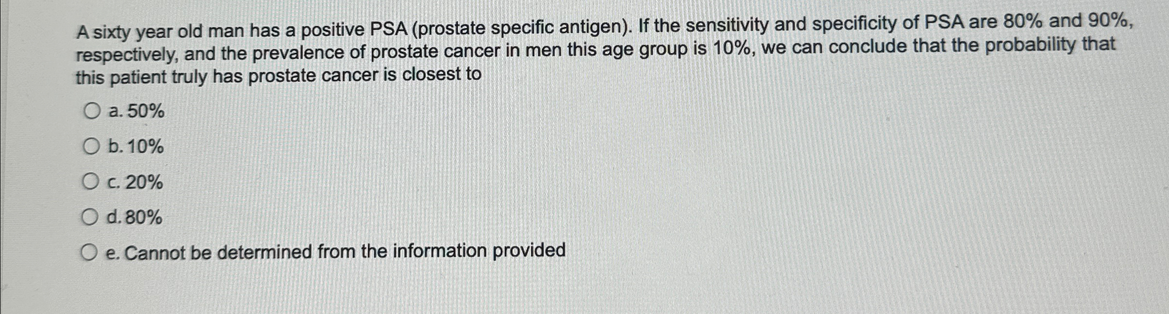 Solved A sixty year old man has a positive PSA (prostate | Chegg.com