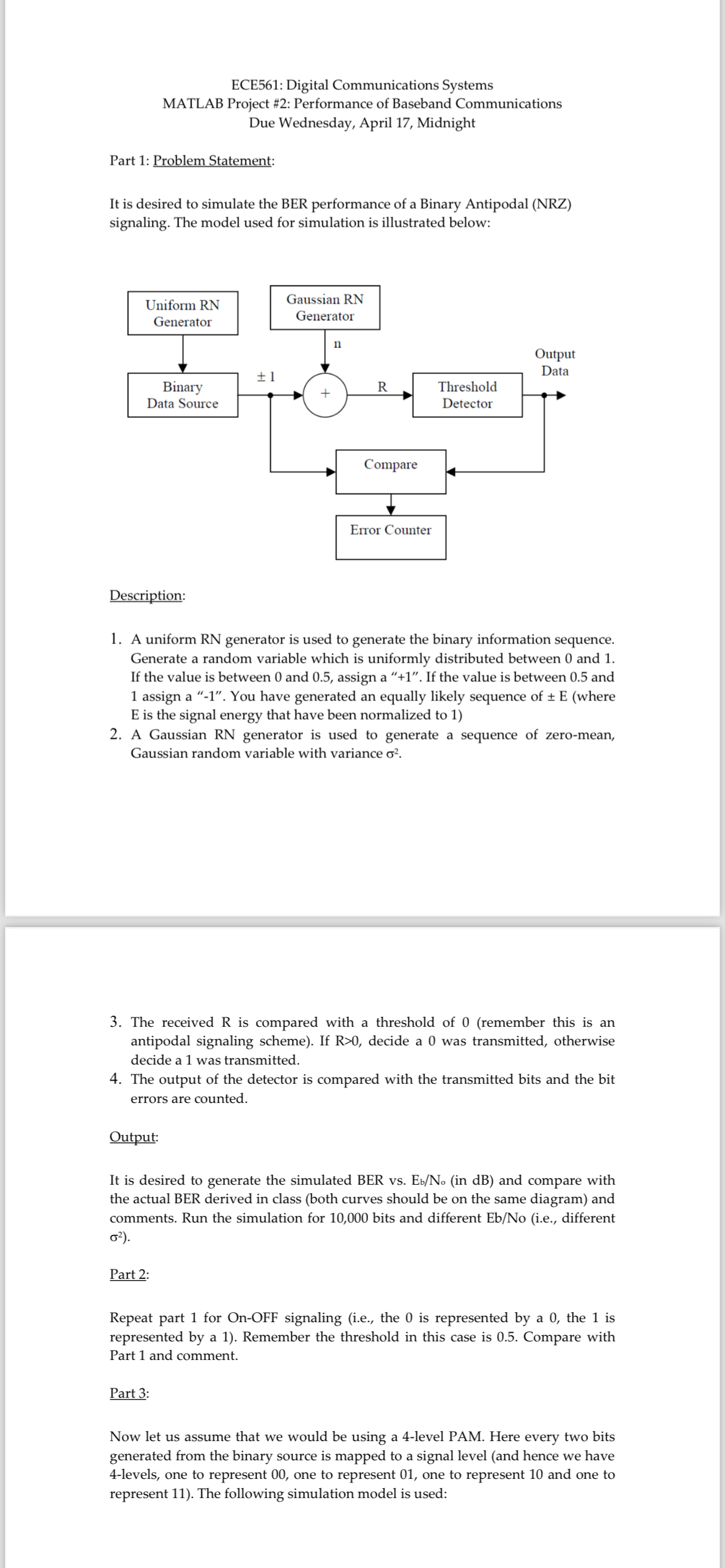 Solved ECE561: Digital Communications SystemsMATLAB Project | Chegg.com